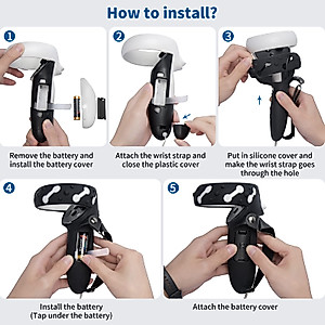 Controller Grips for Oculus Quest 2, Extended Silicone VR Grips Cover Protector with Battery Opening, Knuckle Straps, Anti-Throw Hand Strap for Meta Quest 2 Accessories Black