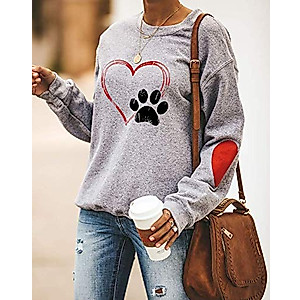 Love Heart Dog Paw Print Sweatshirts Women Long Sleeve Pullover Tops Casual Blouse Mother's Day Gray X-Large