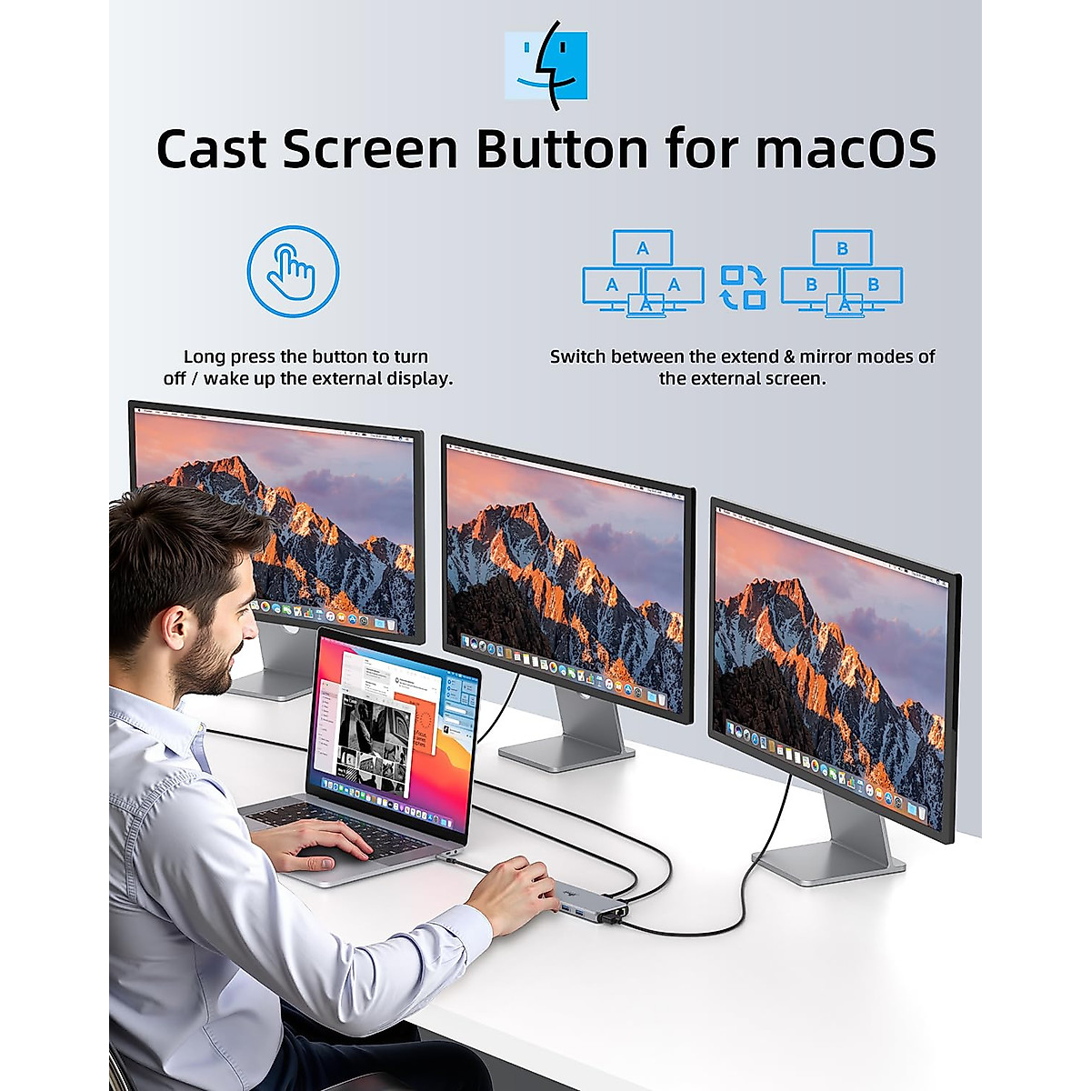 USB C Hub USB C Docking Station Dual Monitor 13 in 1 Triple Display Multiport Adapter with 2 HDMI+DP+8 USB C/A Ports+Ethernet+Audio, USB C Dongle for MacBook/Dell/HP/Lenovo ThinkPad/Surface