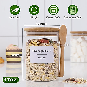 Sugar Jar Bath Salt Container – 17 oz Glass Jar with Bamboo Lid and Spoon, Sugar Cube Holder and Canister for Countertop, Glass Containers for Coffee Beans, Tea and Overnight Oats (4 Pack)