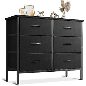 AODK Dresser for Bedroom Dresser TV Stand with 6 Storage Drawers, Small Fabric Dresser Chest of Drawers for Closet Organizer Clothes, Black