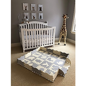 Baby Play Mat with Fence, Animals, and Foam Tiles. Tummy time mat, Playmat for Kids, Toddlers, Infants. Activity Center, Ball Pit Gym Floor playpen. 57"x 57", Over 74" Across!