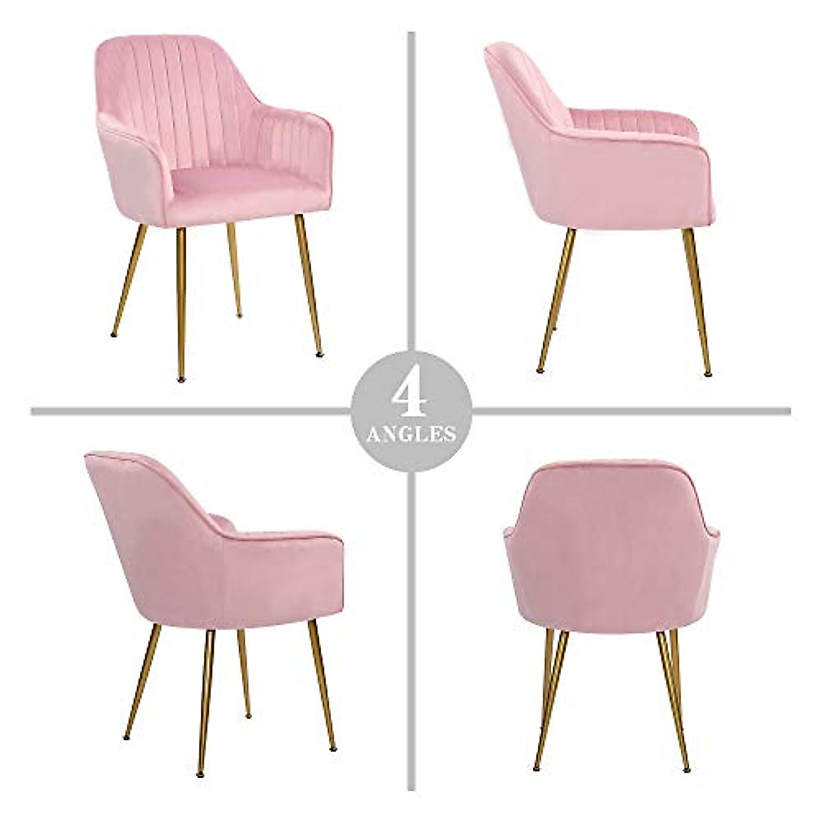 thksbought Set of 2 Velvet Dinning Chairs, Upholstered Accent Chairs with Gold Plating Legs for Living Room Chairs(Pink)