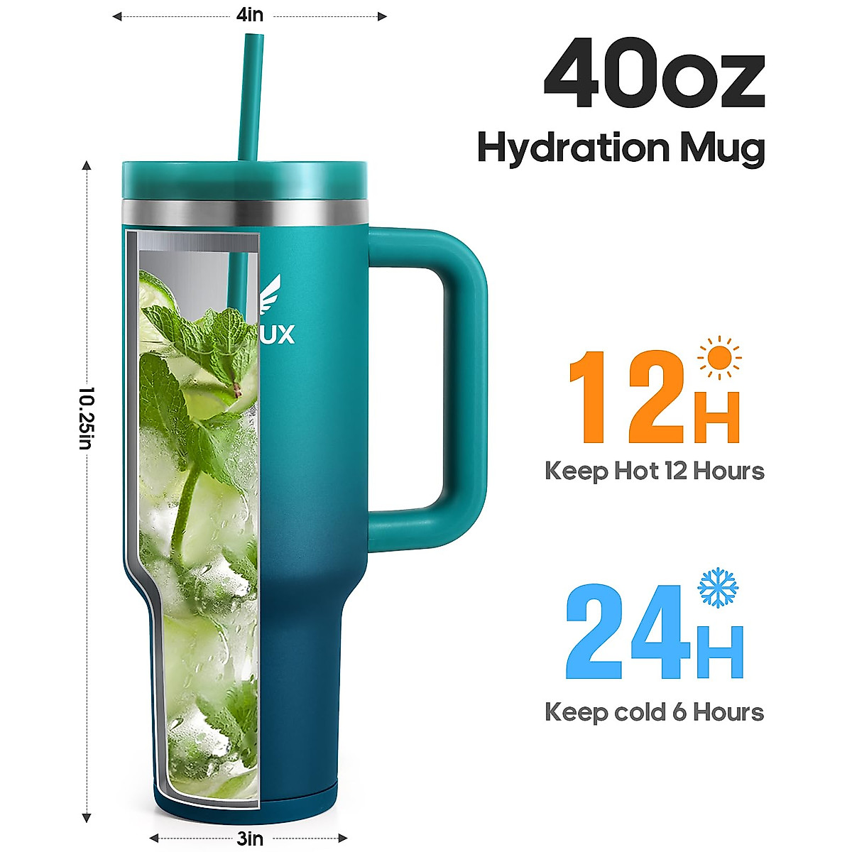 Gedux 40oz Tumbler With Handle, 2-IN-1 Leak Proof Lid (Straw/Flip), Insulated Water Bottle, Stainless Steel Tumbler with Non-Slip Silicone, Wide Mouth Travel Mug Cupholder Friendly Dishwasher Safe