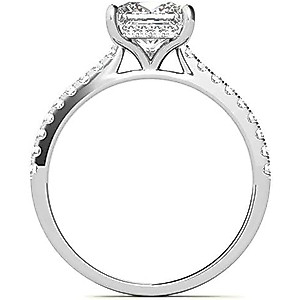 CUSTOMIZE JEWELS 1.00carat- 6.5MM 4 Prongs Excellent Cathedral & Collar Princess Moissanite Engagement Ring In 14k Gold With Accent Stone For Women,D-VVS1 (14k White Gold, 8)