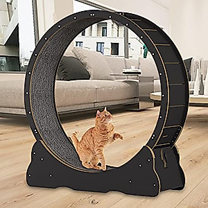 Pet Cat Running Wheel Treadmill Sport Climbing Frame Mute with Carpeted Runway Indoor Toys Exercise Wheel for Fitness Workout, Black, L