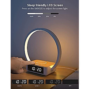 Amouhom Table Lamp, 18W Touch Lamp Alarm Clock with Wireless Charging Wake-Up Light, Digital Sonic 10W Max Qi Charger Nightstand Reading Lamps for Bedside, Reading, Home, Office