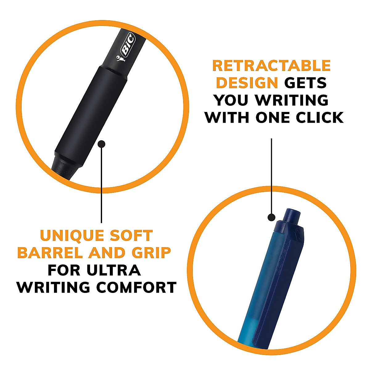 BIC Soft Feel Ballpoint Pens, Fine Point, 0.8 mm, Black Barrel, Black Ink, Box Of 12 Stick Pens (SCSF11-BLK)