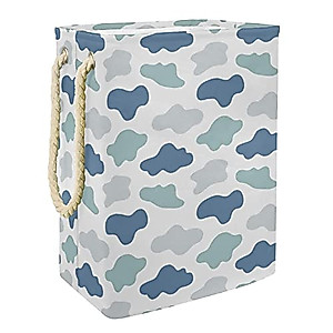 Laundry Hamper Blue Cloud Pattern Collapsible Laundry Baskets Firm Washing Bin Clothes Storage Organization for Bathroom Bedroom Dorm