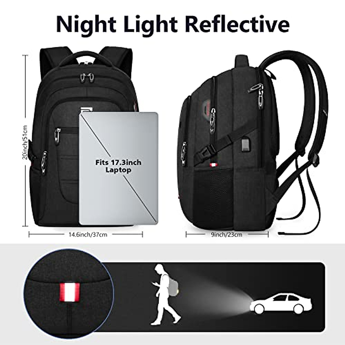 Bagsure Travel Laptop Backpack, Business Water Resistant Laptop Backpack with USB Charging Port, College Bag for Men & Women