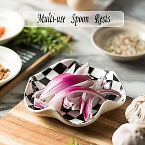 Miamolo Spoon Rest for Stove Top, 5.3in Checkered Spoon Holder Utensil Rest, Ceramic Spoon Rests for Coffee Bar, Kitchen Gadget Cooking Gift for Housewarming