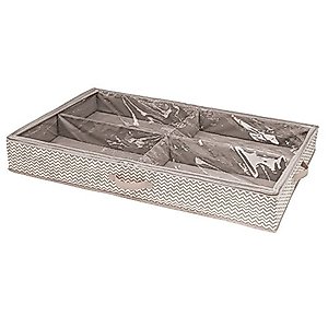 InterDesign Non-Woven Fabric Organizer – 4 Compartments, Taupe/Natural Axis Under Bed Boot Storage Box-Chevron