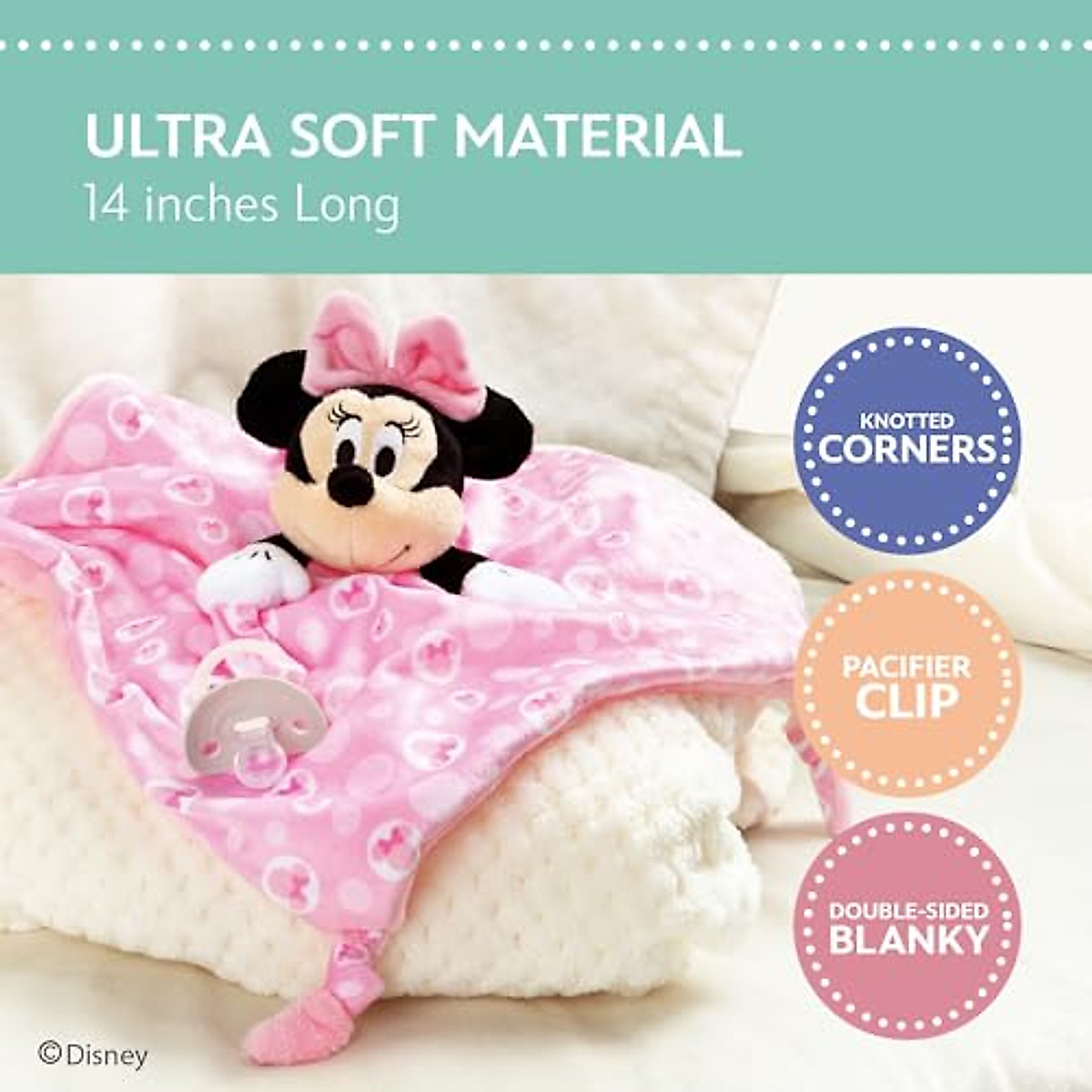KIDS PREFERRED Disney Baby Minnie Mouse Plush Stuffed Animal Snuggler Lovey Security Blanket - Pink,13.18" x 13.18" x 3.62"