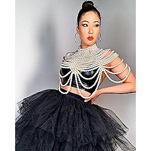 CCbodily Pearl Body Chain Bra - Fashion Shoulder Necklaces Jewelry(A-WHITE)