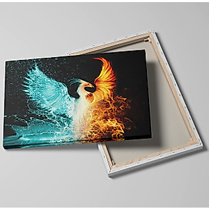 Rising Phoenix Wall Art Canvas Poster Prints Half Ice and Fire Phoenix Bird Nirvana Decor Chinese Dragon Picture Phenix Painting Artwork for Home Bedroom Living Room Decoration - 12x18 inch