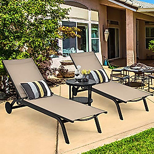 Giantex Lounge Chairs for Outside Patio Chaise Lounges Aluminum Recliner W/Adjustable 6 Backrest Positions and Wheels for Patio Beach Poolside Outdoor Sunbathing Chair(1, Brown)