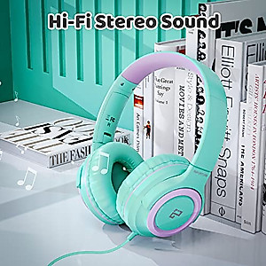 INFURTURE Kids Headphones with Microphone for Children Boys Girls, Volume Limit 94dB, On Ear Headphones,Wired Headphones for Teens School, Travel, Compatible with Cellphones, Tablets, PC, Kindle