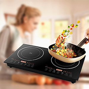 HinLIaDa Double Induction Cooktop Burner, 1200W Portable Electric Induction Cooker Touch Type Keys Dual Control Infrared Cooktop Glass Plate Electric Cooktop 8 Gear Firepower 110V