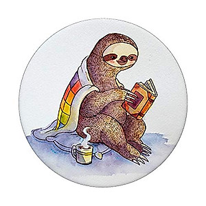 Nerd Sloth Reading Book Coffee Gift for Sloth & Book Lovers PopSockets PopGrip: Swappable Grip for Phones & Tablets