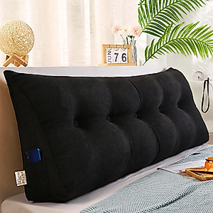 Large Triangular Reading Wedge Pillow, Bed Rest Headboard Cushion Headboard Pillow Bolster Cushion for Twin Full Queen King Daybed Bed Bunk Bed (Color : Black, Size : 31.5inch/80cm)