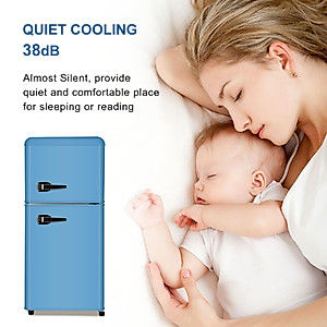 Fridge with Freezer Mini Retro Blue 3.5 Cu.ft Compact Refrigerator Small for Bedroom, Office, Dorm, RV, Apartment with Adjustable Mechanical Thermostat 2-Door Design