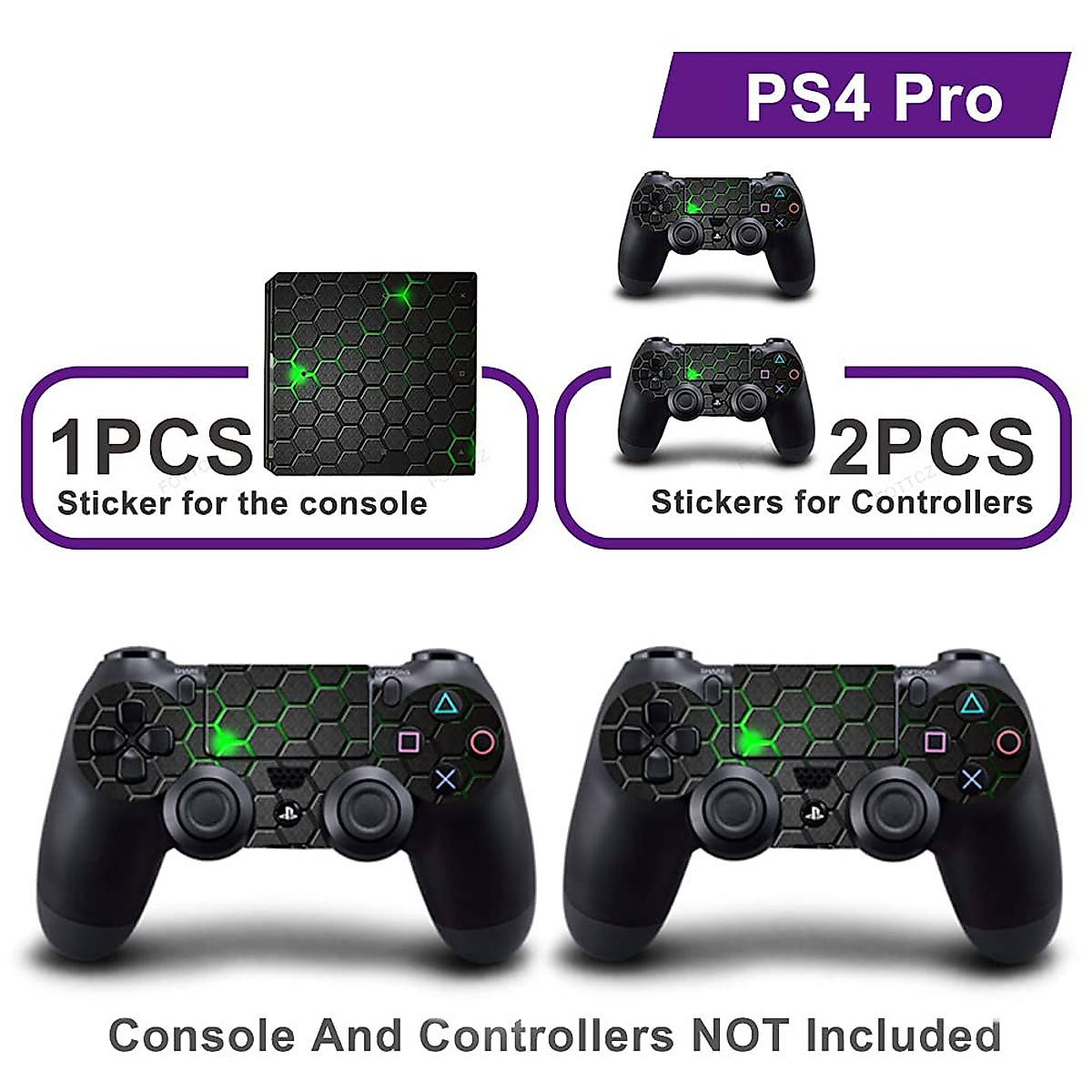 FOTTCZ Whole Body Vinyl Skin Sticker Decal Cover for PS4 Pro Console and 2PCS Controller Skins Carbon Shape