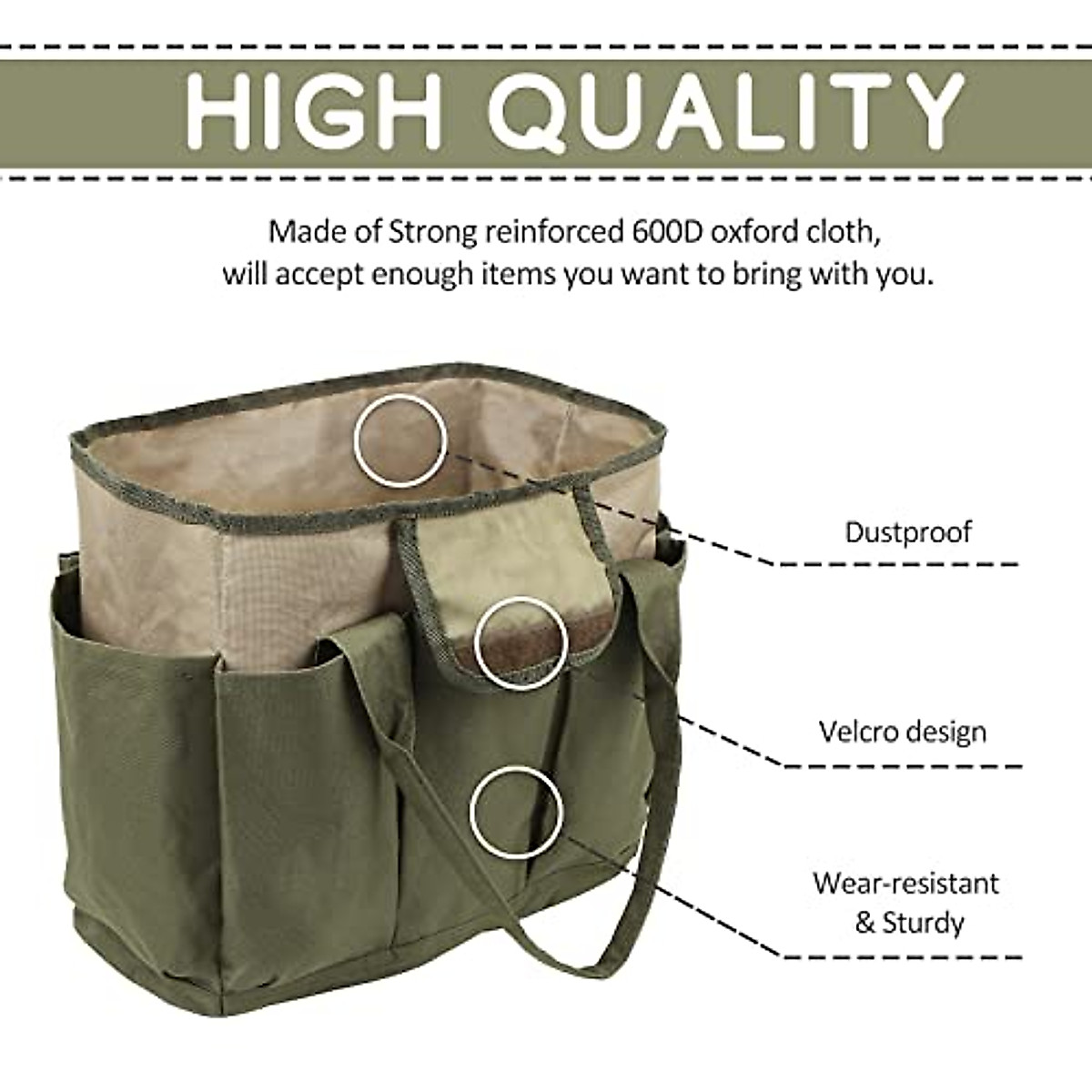 Art Supply Storage Organizer, Craft Organizers and Storage Tote Bag with Pockets Art Caddy Oxford Fabric Craft Storage Containers for Teacher, Students, Artist, Traveler Green