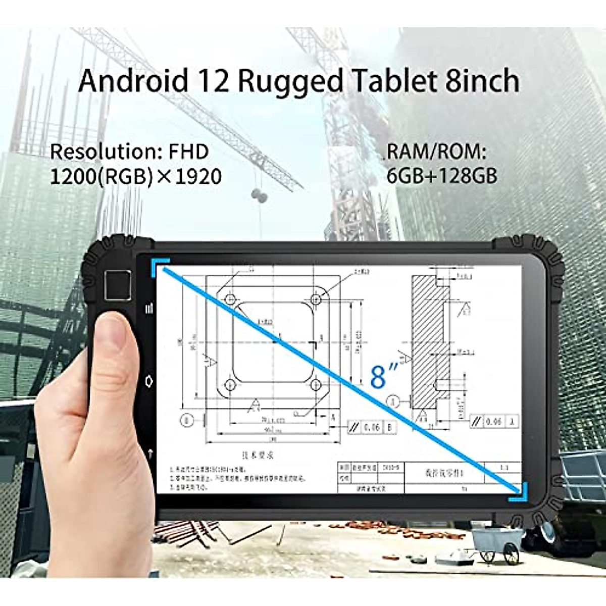 Upgraded Rugged Android Tablet, 8" IP68 Waterproof Ruggedized Tablet with Octa-Core CPU,Android 12.0, 6GB RAM,1284GB Storage, Wi-Fi, 13 Mega Camera,Waterproof Tablet for Enterprise Mobile Field Work