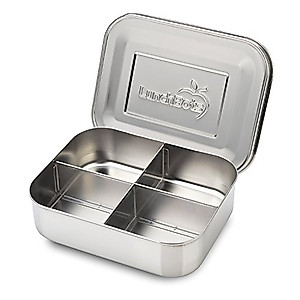 LunchBots Medium Quad Snack Container - Divided Stainless Steel Food Container - Four Sections for Finger Foods On the Go - Eco-Friendly, Dishwasher Safe - Stainless Lid - Stainless Steel
