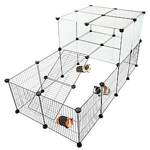FHTONGE Extra Large Rabbit Playpen Indoor, 11 Sq Ft C&C Guinea Pig Cage Habitat, Small Animal Playpen Raised Guinea Pig Playpen for Chinchilla Hamster Hedgehog Ferret Puppy Kitten Rat Bunny