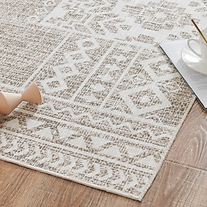 jinchan Area Rug - 4x6 Ultra-Thin Washable Rug, Vintage Living Room Rug, Boho Rug Geometric, Non-Slip Non-Shedding Carpet for Kitchen Bedroom(4x6ft, Brown Ivory)