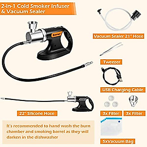 COSTWAY 2-in-1 Food Smoker Gun, Professional Handheld USB Cold Smoking Infuser and Vacuum Function, Portable Cocktail Smoke Gun with 3 Modes for Beverage, Cheese, Meat Smoker