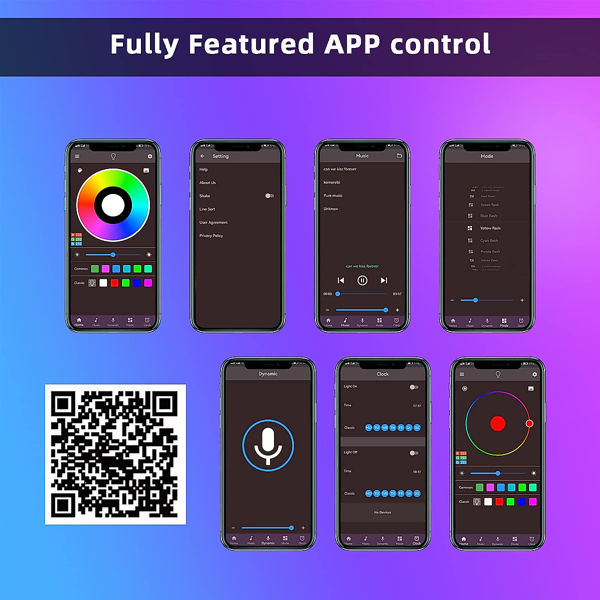 HEDYNSHINE 100ft Outdoor led Strip Lights Waterproof-IP 67 led Lights Smart Phone Control,RGB Color Changing with 44key Remote,Music SYNC,LED Strip Lights Outdoor use 100ft（2 Rolls x50ft）