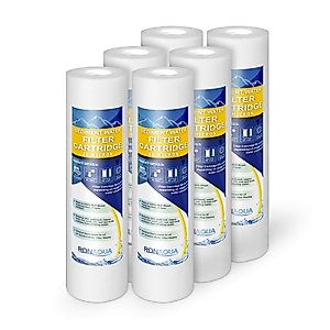 20 Micron Sediment Water Filter Cartridge 10"x 2.5", Four Layers of Filtration, Removes Sand, Dirt, Silt, Rust, Made from Polypropylene for any RO Units or Whole House Water Filtration Systems 6 Pack