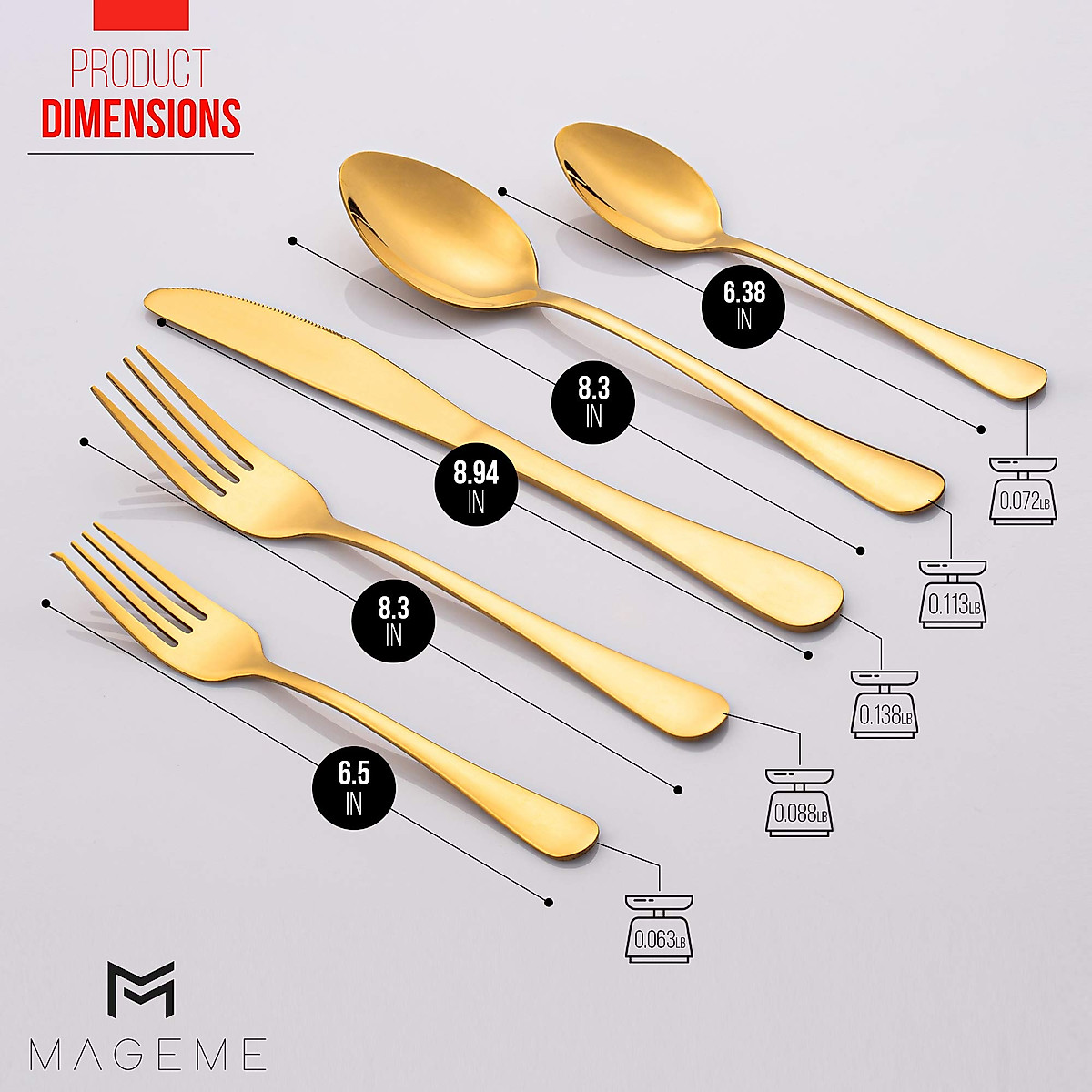 20-Piece Gold Silverware Set, MAGEME Premium Stainless Steel Flatware Cutlery Set for 4, Home Restaurant Hotel, Kitchen Utensils Set, Include Forks Spoons, Mirror Polished, Dishwasher Safe