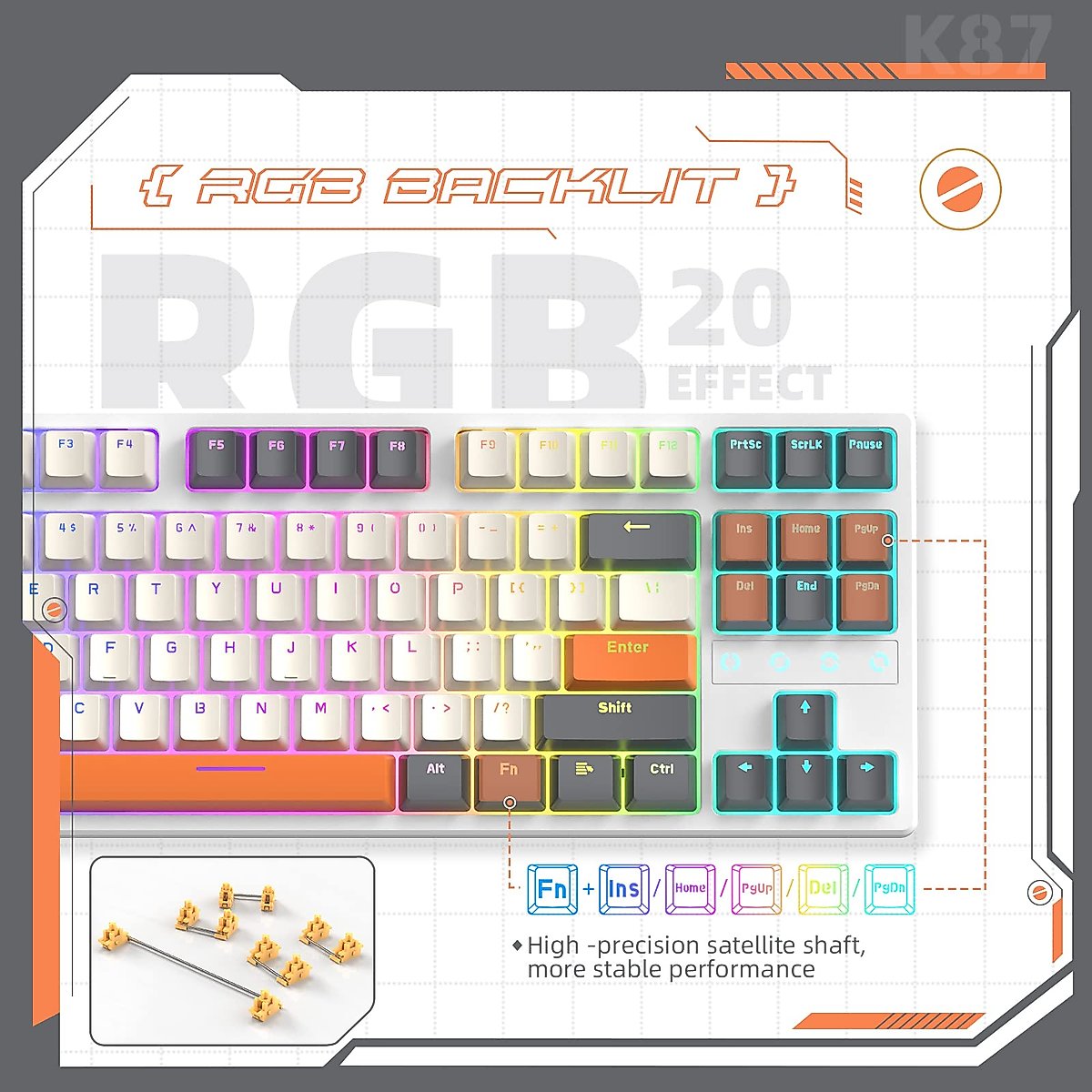 ZIYOU LANG K87 TKL Hot Swappable Wireless Mechanical Gaming Keyboard with Custom Coiled USB C Cable, Triple Mode 2.4Ghz/Bluetooth 5.0/Wired, Red Switches 20 RGB Backlit 3000mAh Battery for PC Laptop