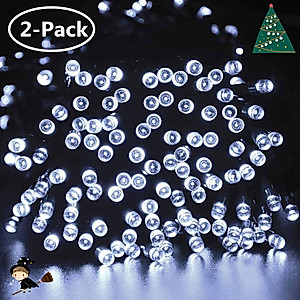 Qedertek Solar String Lights, 72ft 200 LED Fairy Lights, 8 Modes Ambiance Lighting for Outdoor, Patio, Lawn, Landscape, Garden, Home, Wedding (2 Pack, Cool White)