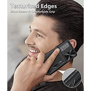 Case Designed for TCL Stylus 5G: Military-Grade Drop Proof Protection Rugged Protective Cell Phone Cover with Built in Kickstand & Slide - Shockproof TPU Matte Textured Bumper Armor Design - Black