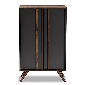 Baxton Studio Naoki Modern and Contemporary Two-Tone Grey and Walnut Finished Wood 2-Door Shoe Cabinet