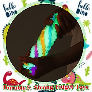 12 Pcs Stretchy Strings Fidget Toys Stress Relief Toys Fidget Stretchy Noodles Dinosaur Sensory Noodle Strings Glow in The Dark Autism Toys Teens Adult Christmas Stocking Stuffers Party Favors