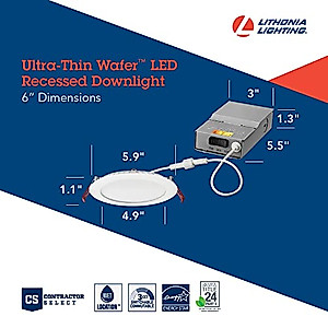 Lithonia Lighting WF6 30K40K50K 90CRI MW M6 LED color Temperature Selectable Ultra Thin Recessed Downlight, 3000K | 4000K | 5000K, White, 6 inch