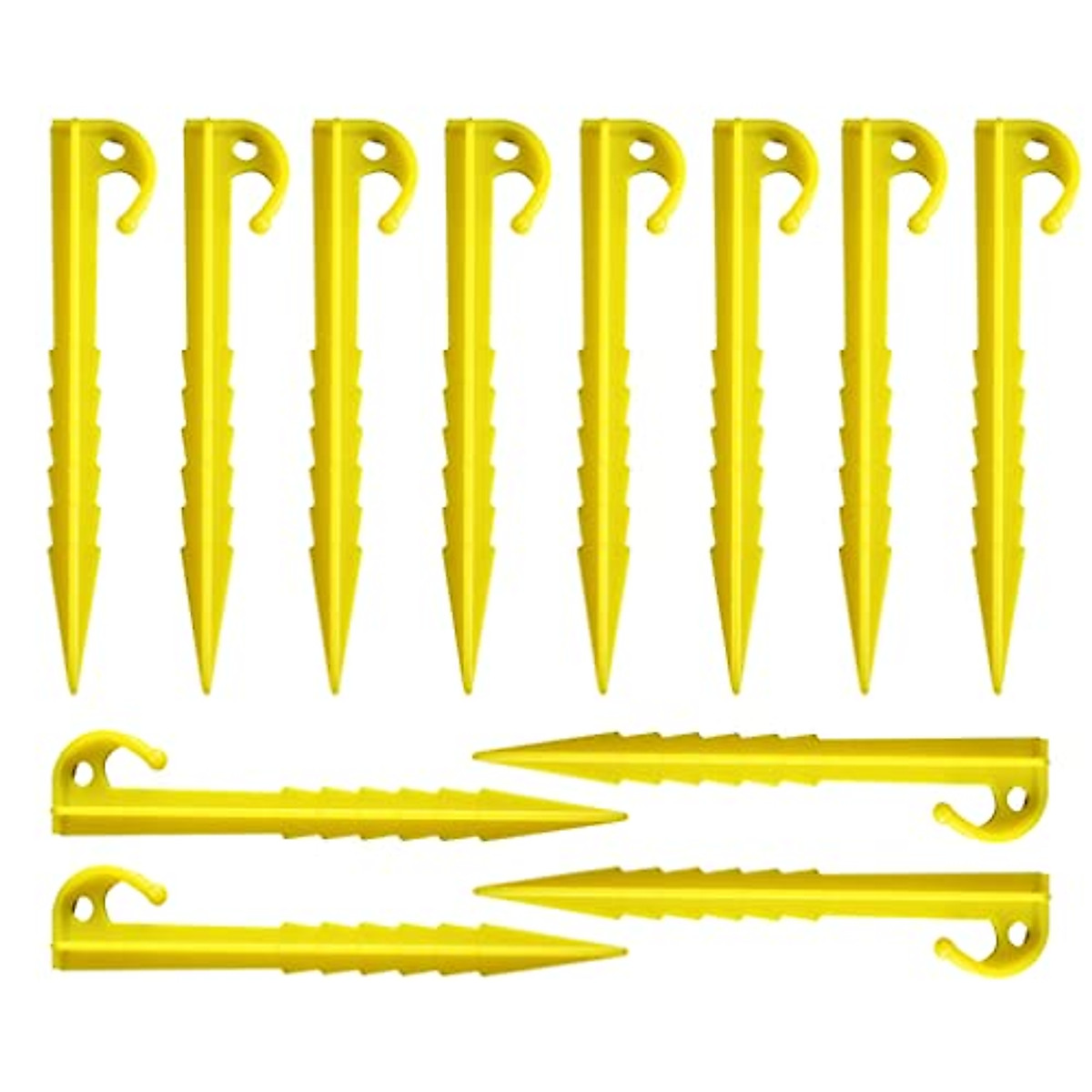 JZTang 12 Pcs 5.7 inch Plastic Stakes Tent Pegs Serrated Edges Yellow Garden Landscape Stakes for Campings Outdoor and Garden Netting Lawn