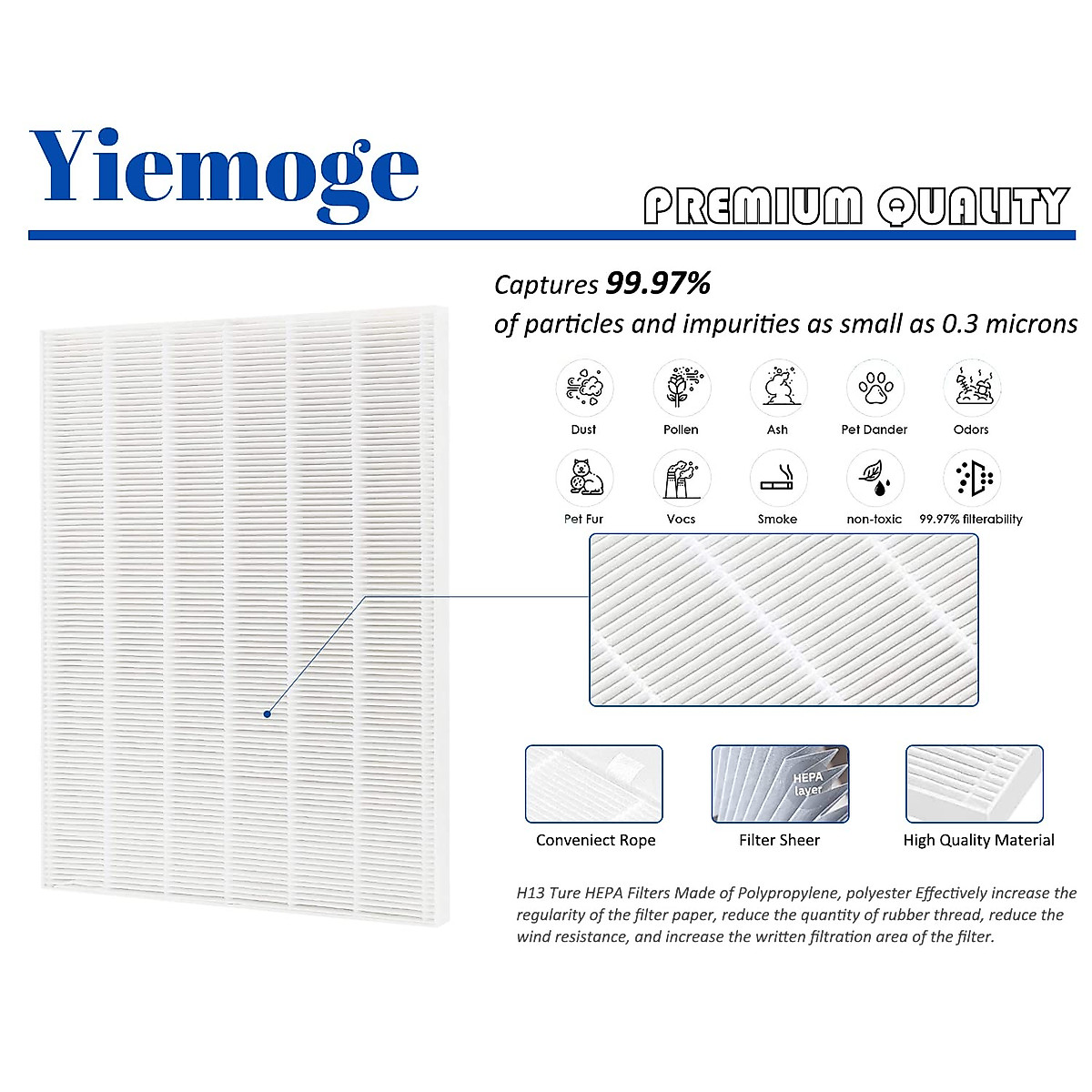 Yiemoge True HEPA Replacement Filter H 116130 Compatible with Winix Air Purifier 5500-2 and Models AM80 (3 HEPA Filters)