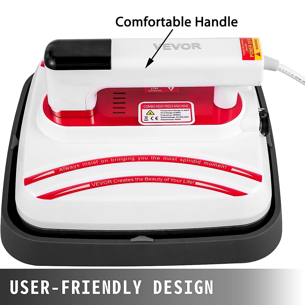 VEVOR Mini Press 800W Mini Heat Press 10 x 10 Inch Red Portable Easy Press Mini Highly-sensitive Touch Screen Vibration Function Press Machine Mini Press for T-shirts with Reliable Double-tube Heating