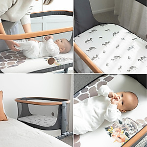 Bassinet Fitted Sheets 33 x 20” Compatible with Mika Micky, Maxi COSI, Ronbei, Amke, Baby Joy, Cloud Baby, Koola Baby Bedside Sleeper – 100% Organic Jersey Cotton – Safari Giraffe – 2 Pack