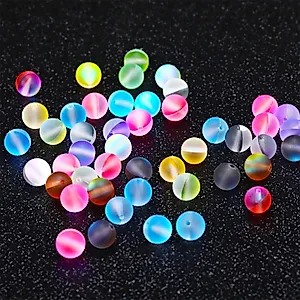 Yaomiao 140 Pcs 8 mm Mermaid Glass Beads Bulk Matte Crystal Glass Beads Frosted Moonstone Beads for Jewelry Making Crafts DIY, Multicolor