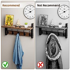 VITVITI Coat Rack Wall Mount with Shelf, Wood Entryway Coat Hanger with 5 Metal Hooks, Farmhouse Hat Coat Rack for Wall Living Room/Bathroom/Kitchen, Rustic Brwon