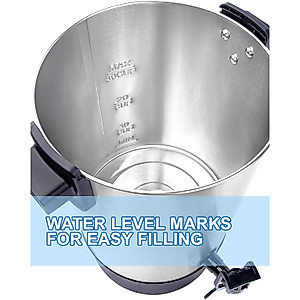 SYBO SR-CP35C Commercial Grade Stainless Steel Percolate Coffee Maker Hot Water Urn for Catering, 30-Cup, 3.5L, Metallic