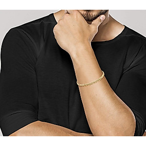 Miabella Italian 18K Gold Over Silver 4mm Flat Byzantine Link Chain Bracelet for Women, 925 Italy, 925 Italy (Length 7 Inches (Small))