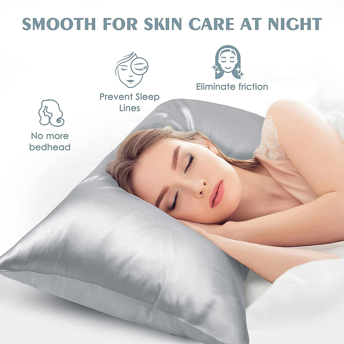 Silk Satin Body Pillow Pillowcase, Silky 20''x54'' Body Long Pillow case for Pregnant Women and Family, Hidden Zipper Closure, Silvergrey, 1 Pack